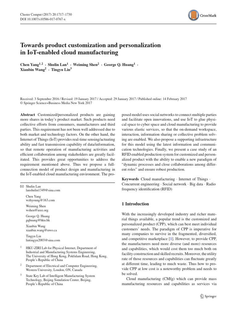 IoT-Driven Customization in Cloud Manufacturing | PDF | Internet Of ...