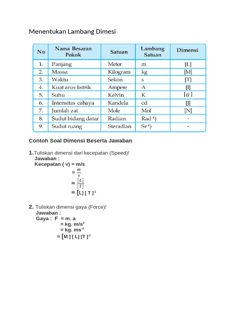 Contoh Soal Dimensi Beserta Jawaban | PDF