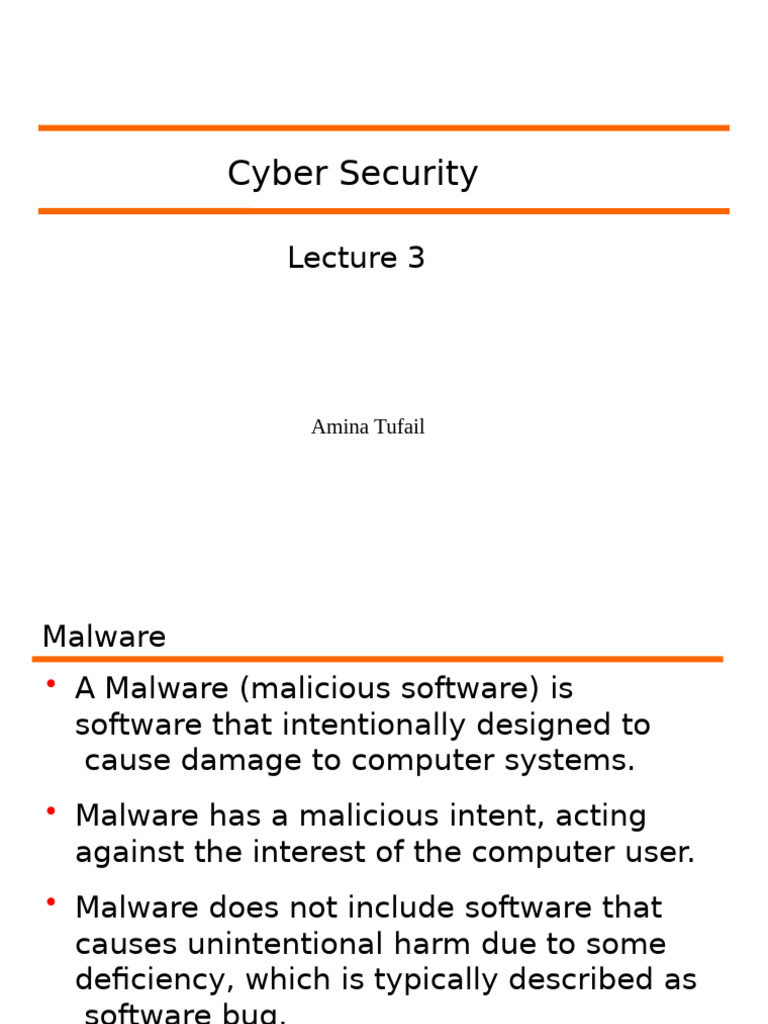Cyber Security Lecture 03 Pdf Malware Computer Virus