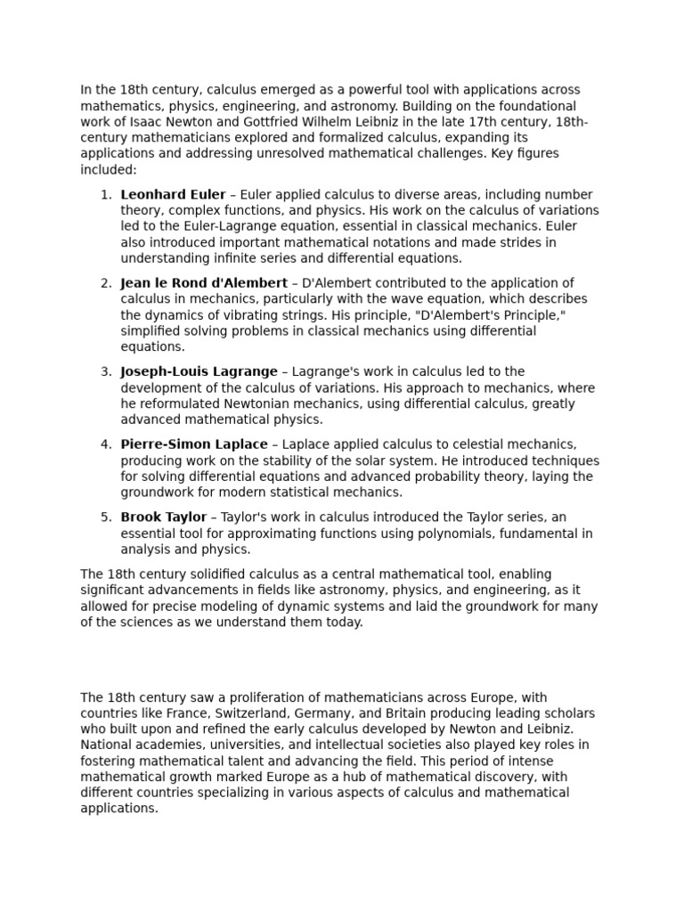 18th Century | PDF | Calculus | Mathematics