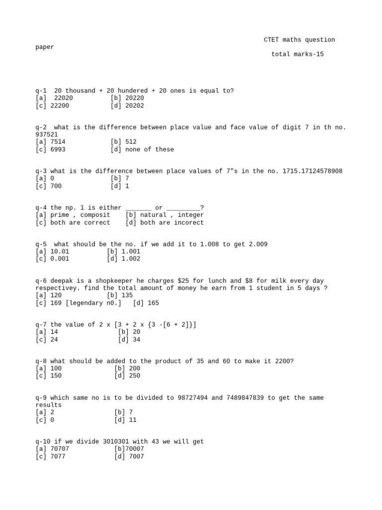CTET Math Practice Questions | PDF