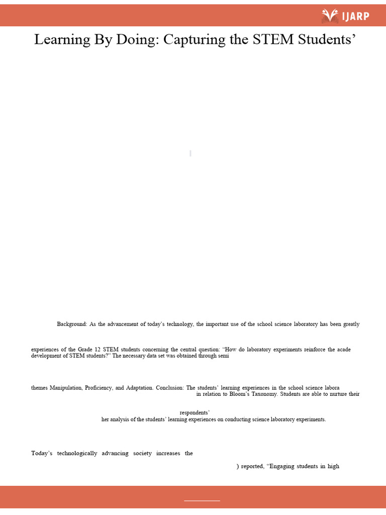 Learning by Doing Capturing The Stem Students Experiences in Science Laboratory Experiments A ...