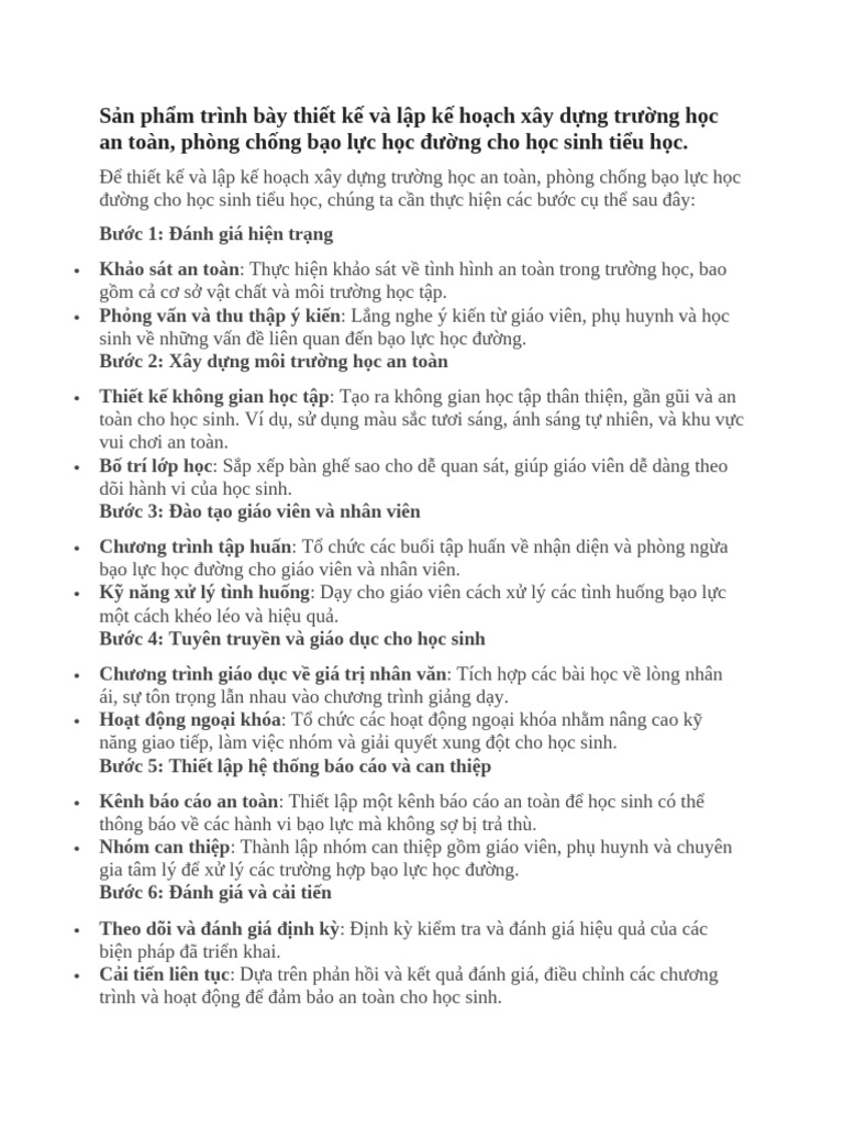 San Pham Trinh Bay Thiet Ke Va Lap Ke Hoach Xay Dung Truong Hoc An Toan | PDF