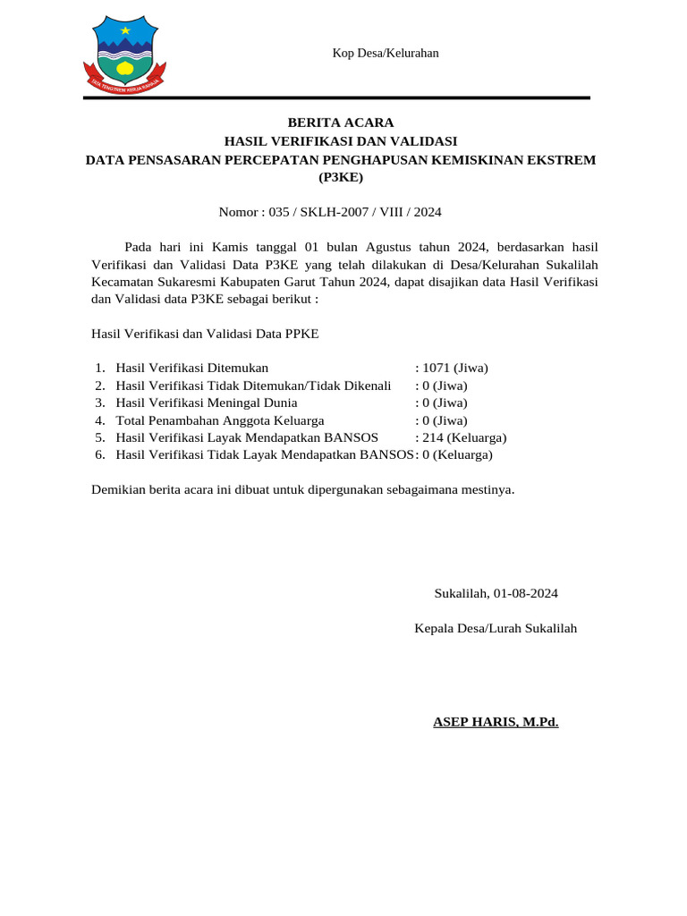 Hasil Verifikasi Data P3KE | PDF