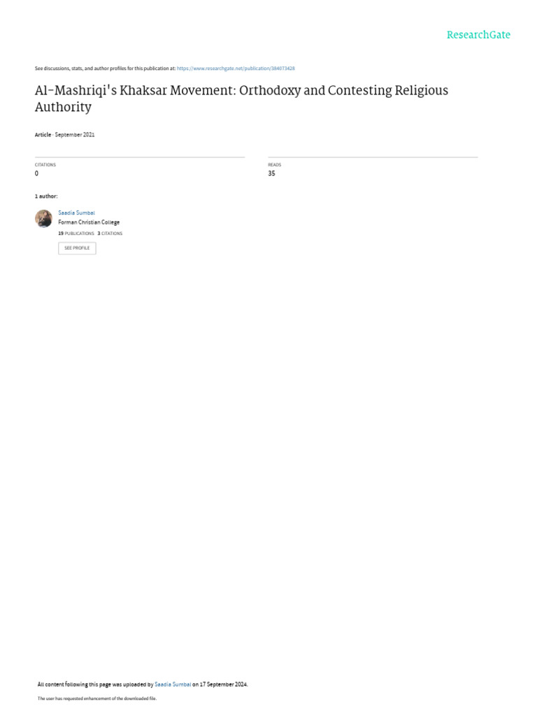 Al Mashriqiabd Khaksar Movement Orthodoxyand Contestationof Authority ...