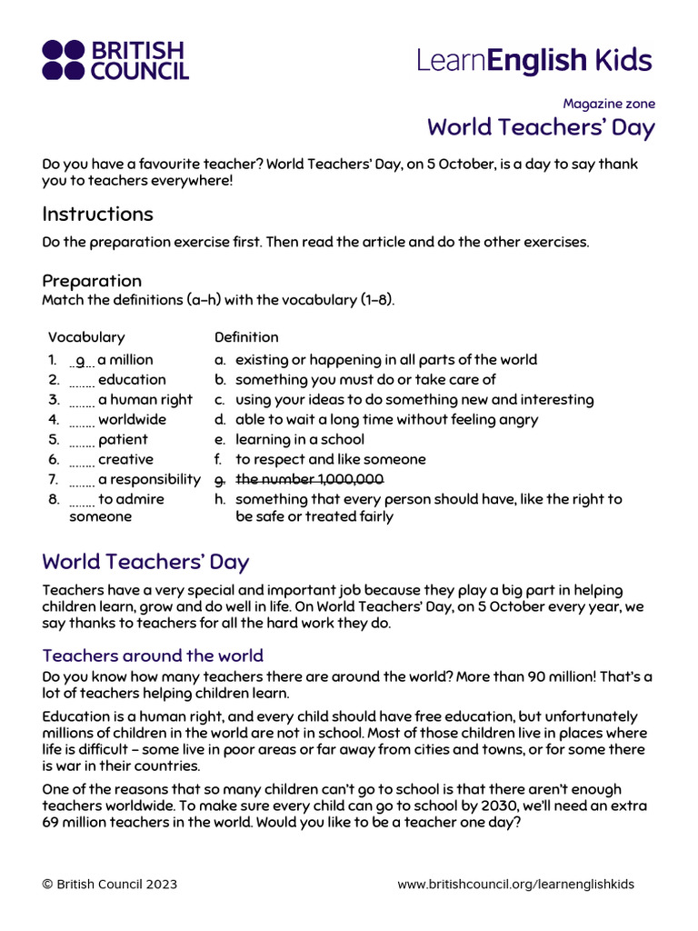LearnEnglishKids Magazine World Teachers' Day | PDF | Teachers