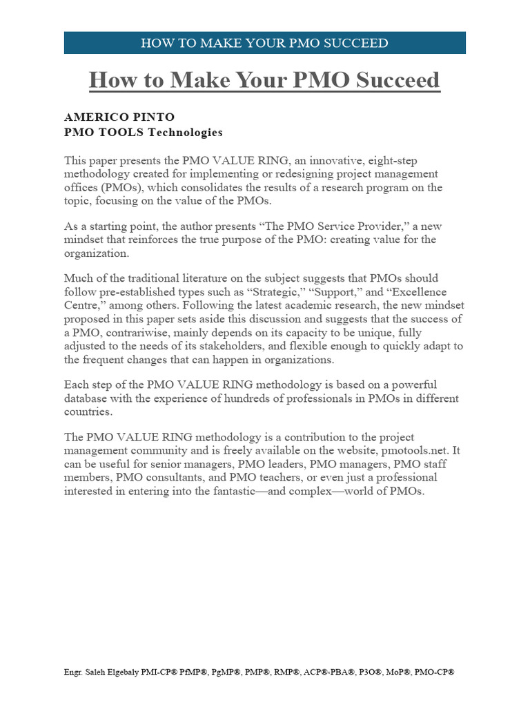 HOW TO MAKE YOUR PMO SUCCEED en | PDF | Performance Indicator | Cognition