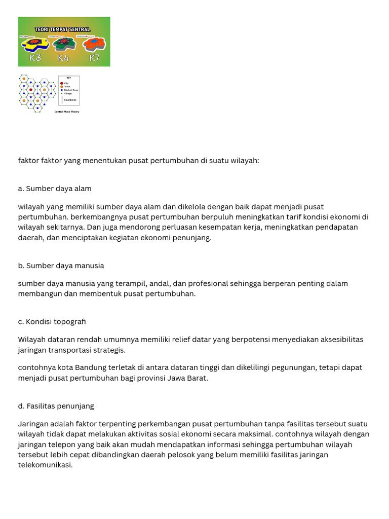 Faktor Faktor Yang Menentukan Pusat Pertumbuhan Di Suatu Wilayah PDF | PDF