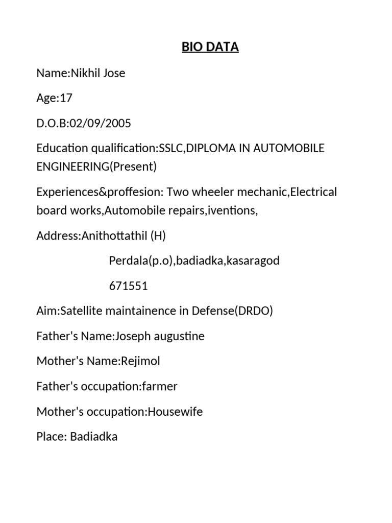 Nikhil Biodata | PDF