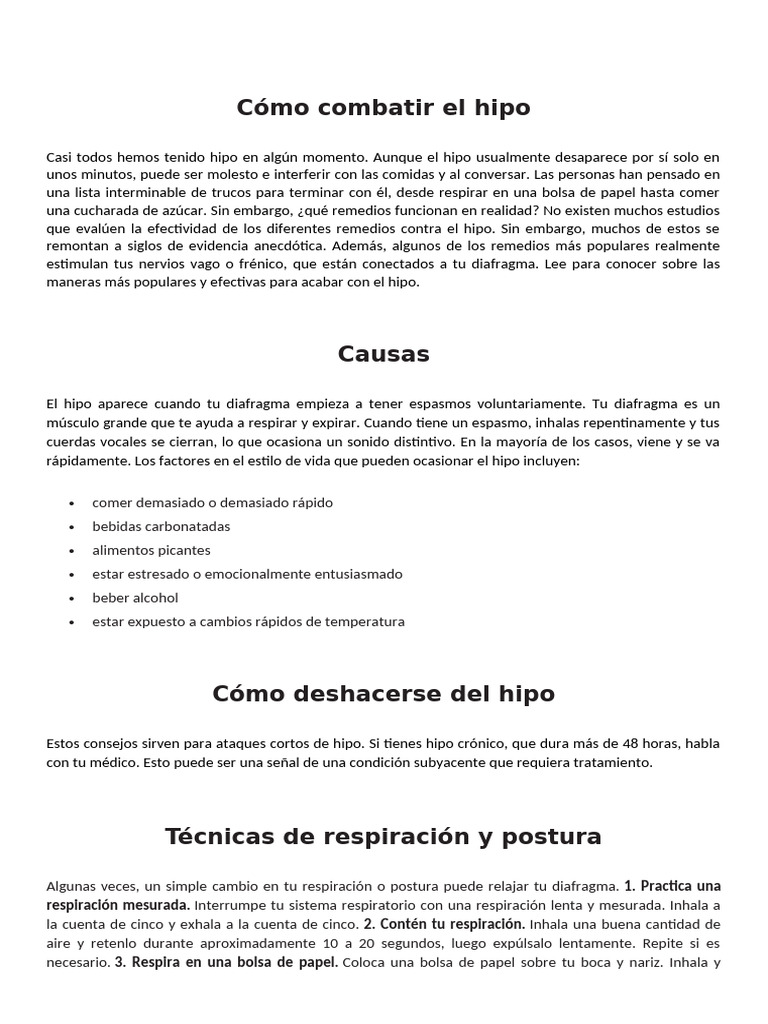 Cómo Combatir El Hipo | PDF