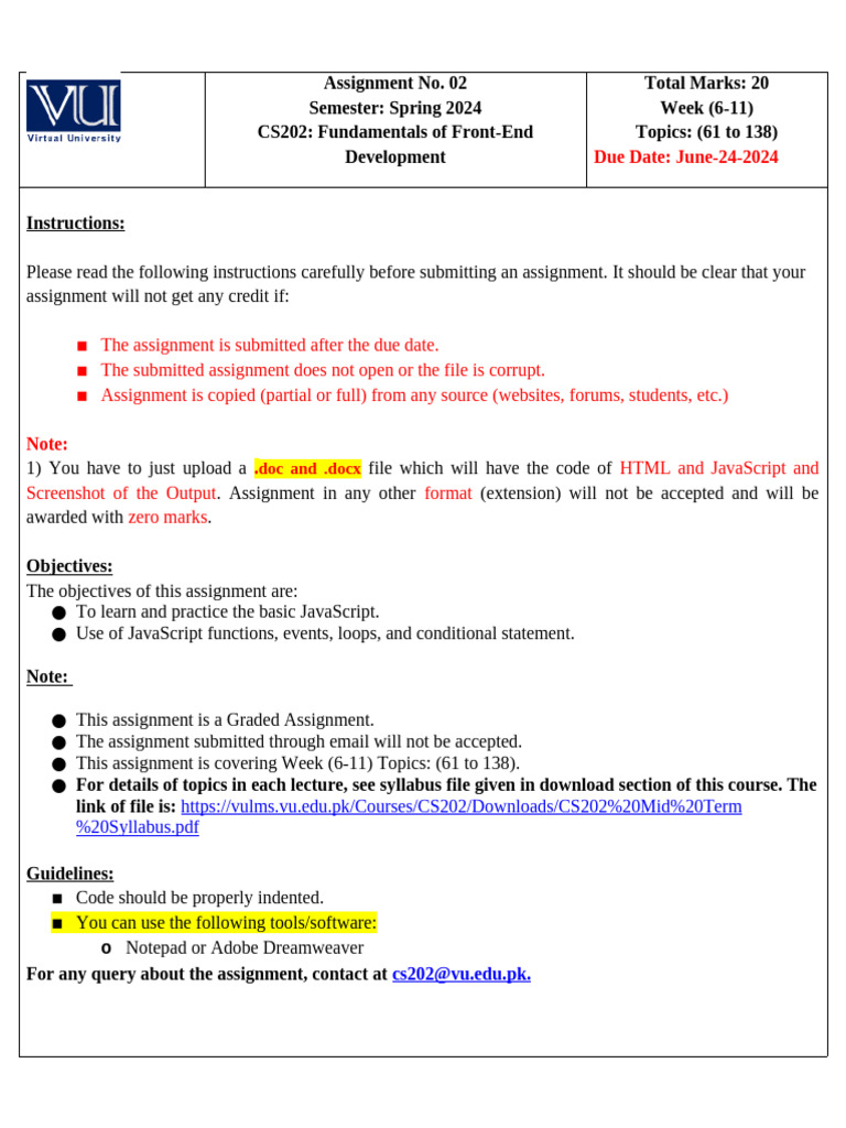 Spring 2024_CS202_2 | PDF | Java Script | Html