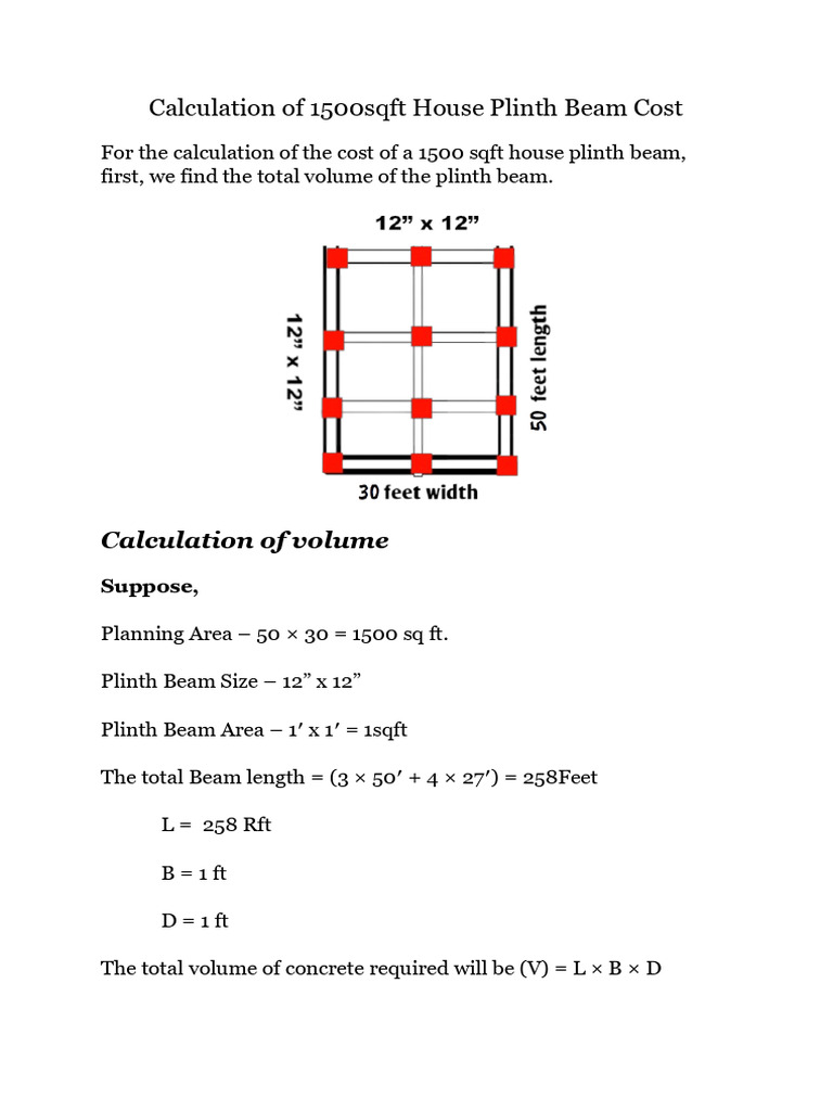1500 SQFT House Plinth Beam Construction Cost PDF 3 | PDF | Concrete ...