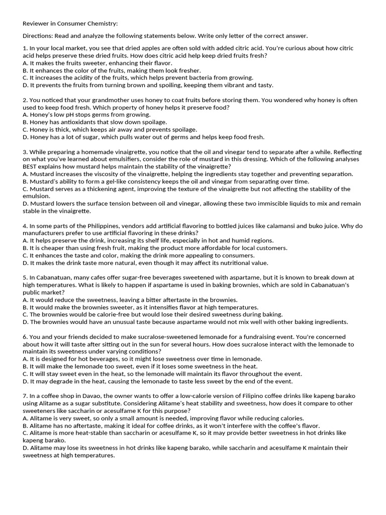 Consumer Chemistry Review Guide | PDF | Sugar Substitute | Food ...