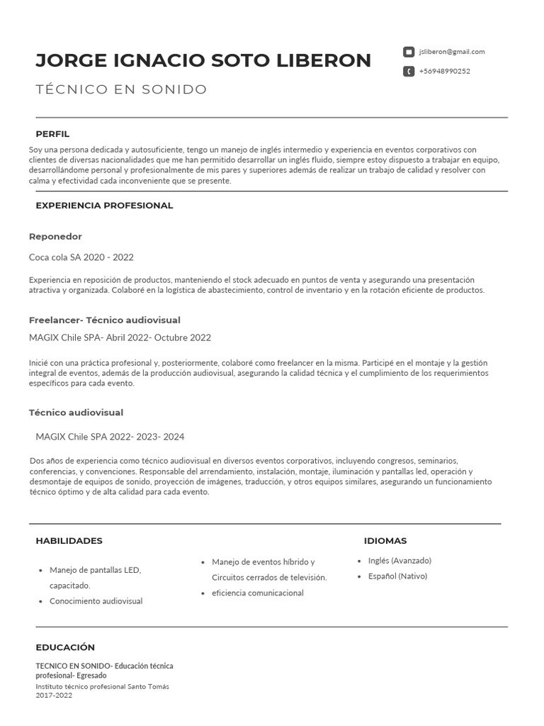 Currículum Vitae Jorge Ignacio Soto Liberon | PDF