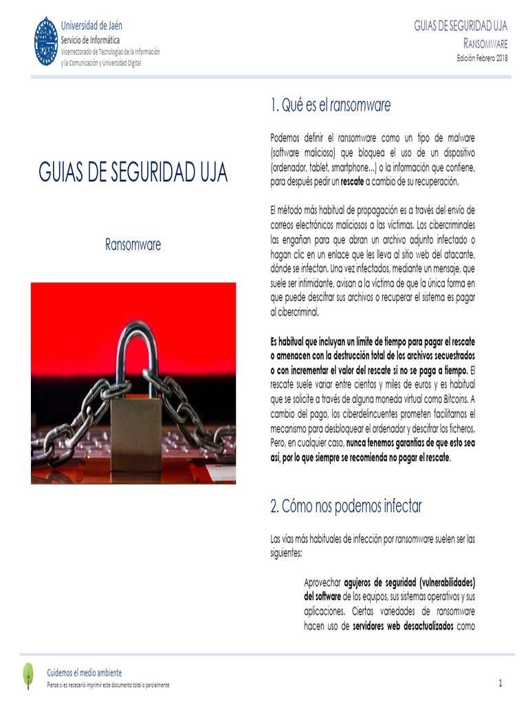 Triptico de seguridad UJA - 6. Ransomware | PDF | Secuestro de datos | Malware