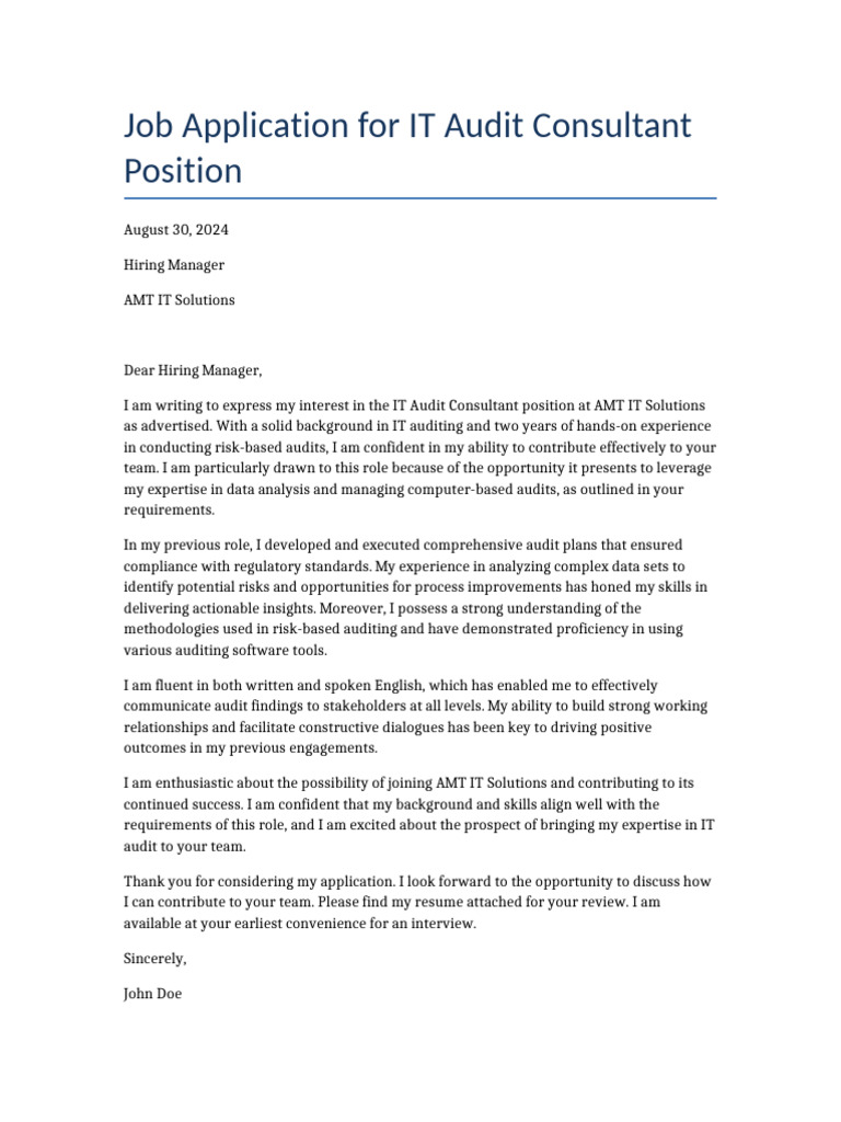 Job Application IT Audit Consultant | PDF