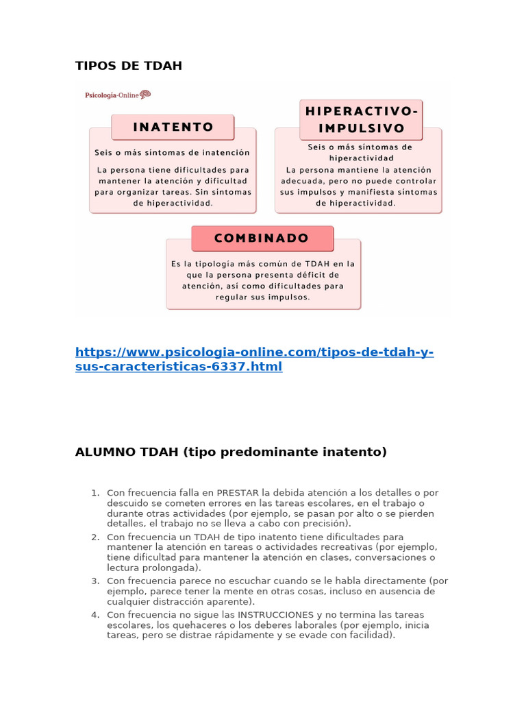 Tipos de TDAH y sus características | PDF