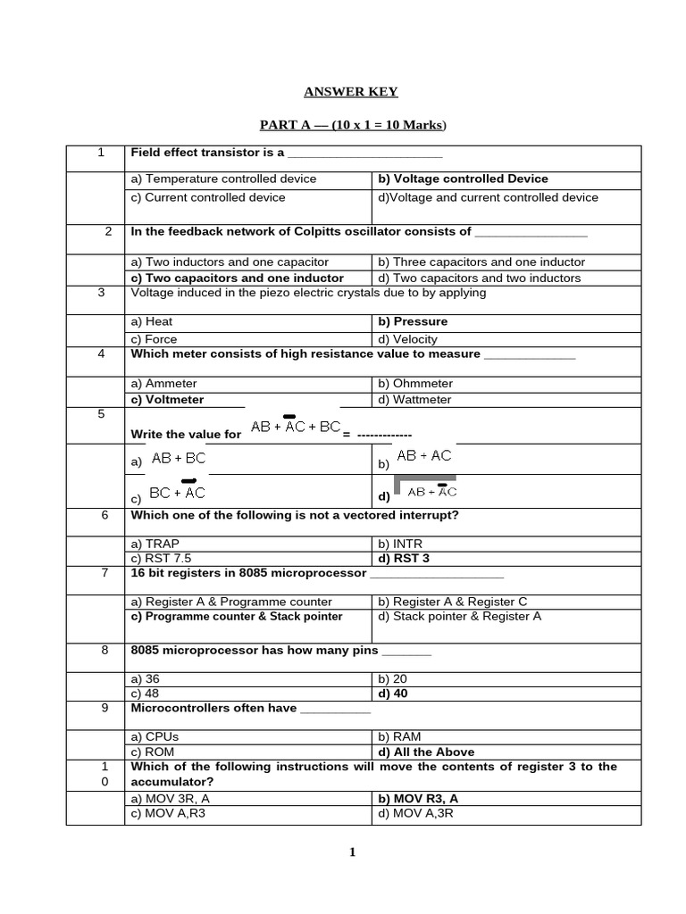 Electronics and Microprocessor Answer Key | PDF | Amplifier | Operational Amplifier