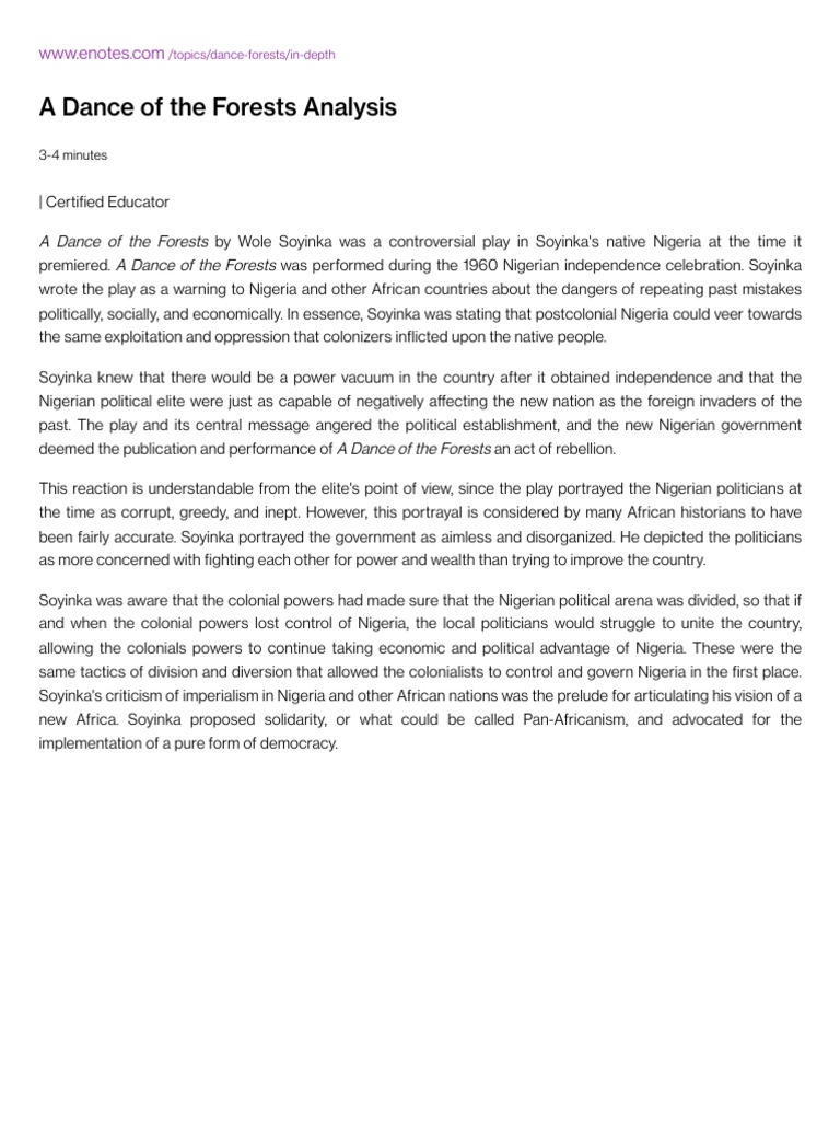 A Dance of The Forests Analysis | PDF