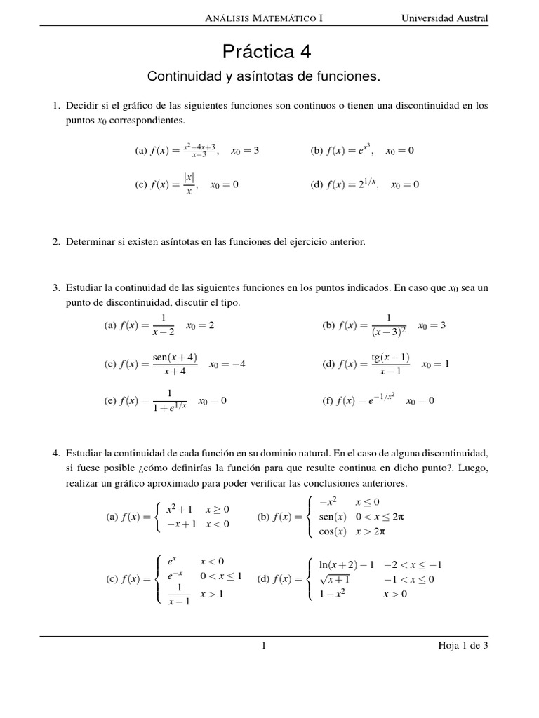 Práctica 4 - Continuidad y Asíntotas | PDF | Asíntota | Análisis matemático