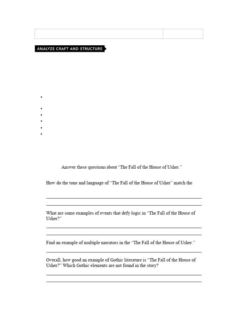 The Fall of The House of USher Practice Sheet | PDF | Gothic Fiction ...