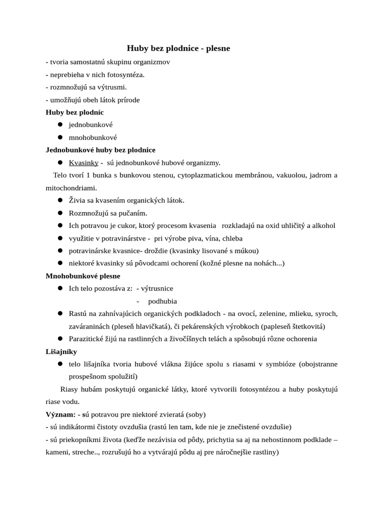 Huby Bez Plodnice | PDF