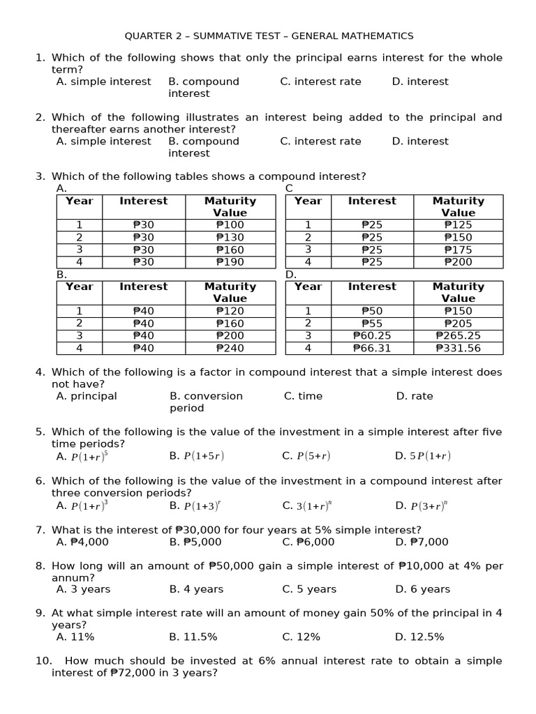 Second Quarter Exam Grade 11math | PDF | Present Value | Bonds (Finance)