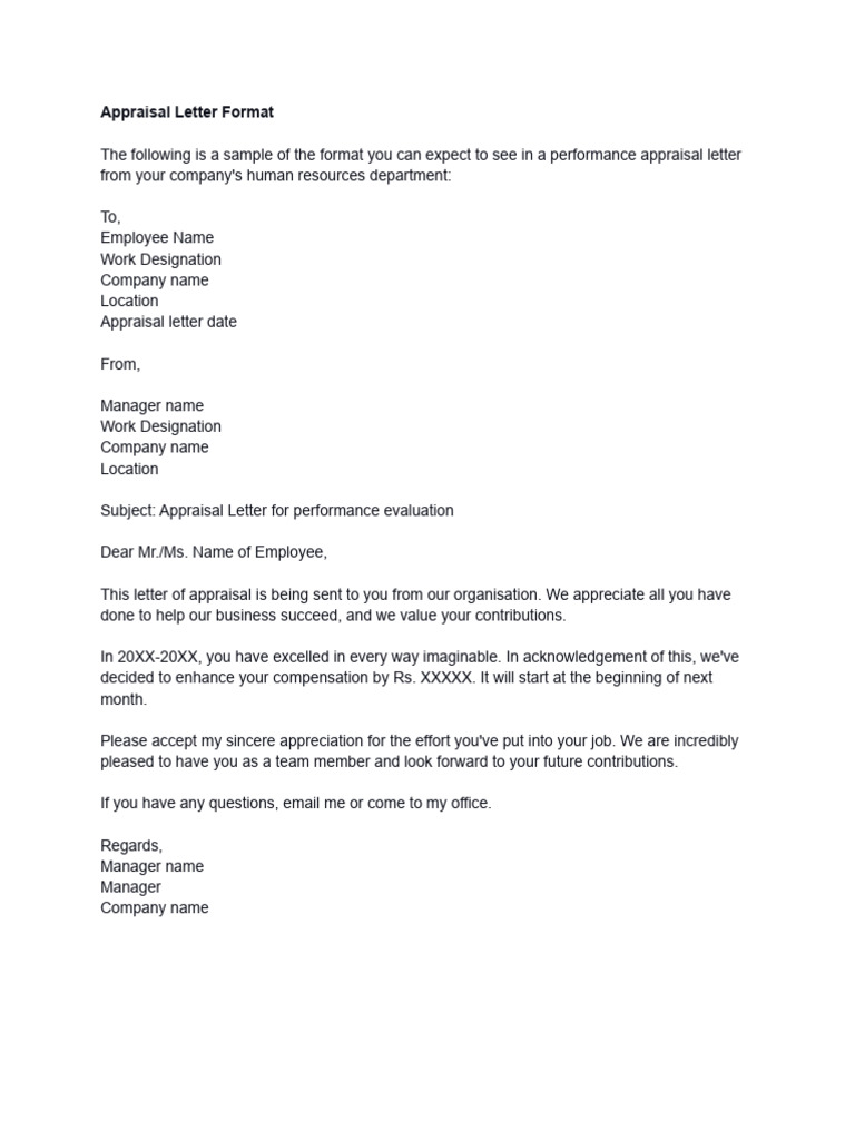 Performance Appraisal Letter Sample | PDF