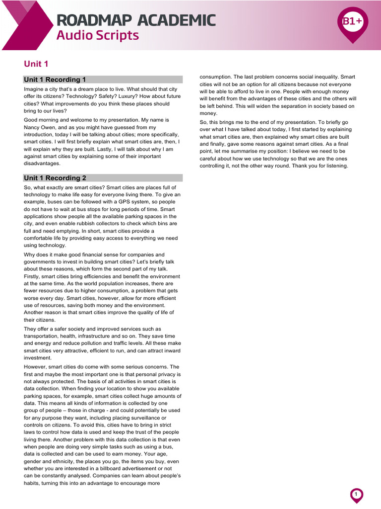 Roadmap_Academic_B1P_Recording_Scripts_v3 | PDF | Carbon Footprint | Patient