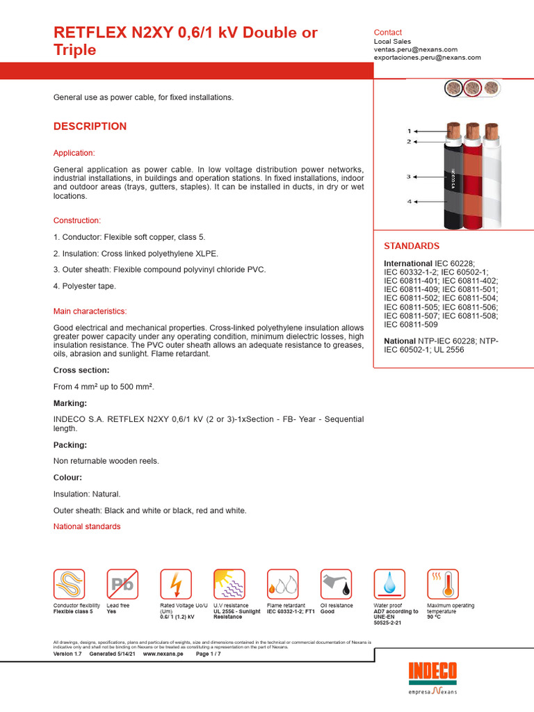 RETFLEX N2XY 0 6 1 KV Double or Triple | PDF | Insulator (Electricity ...