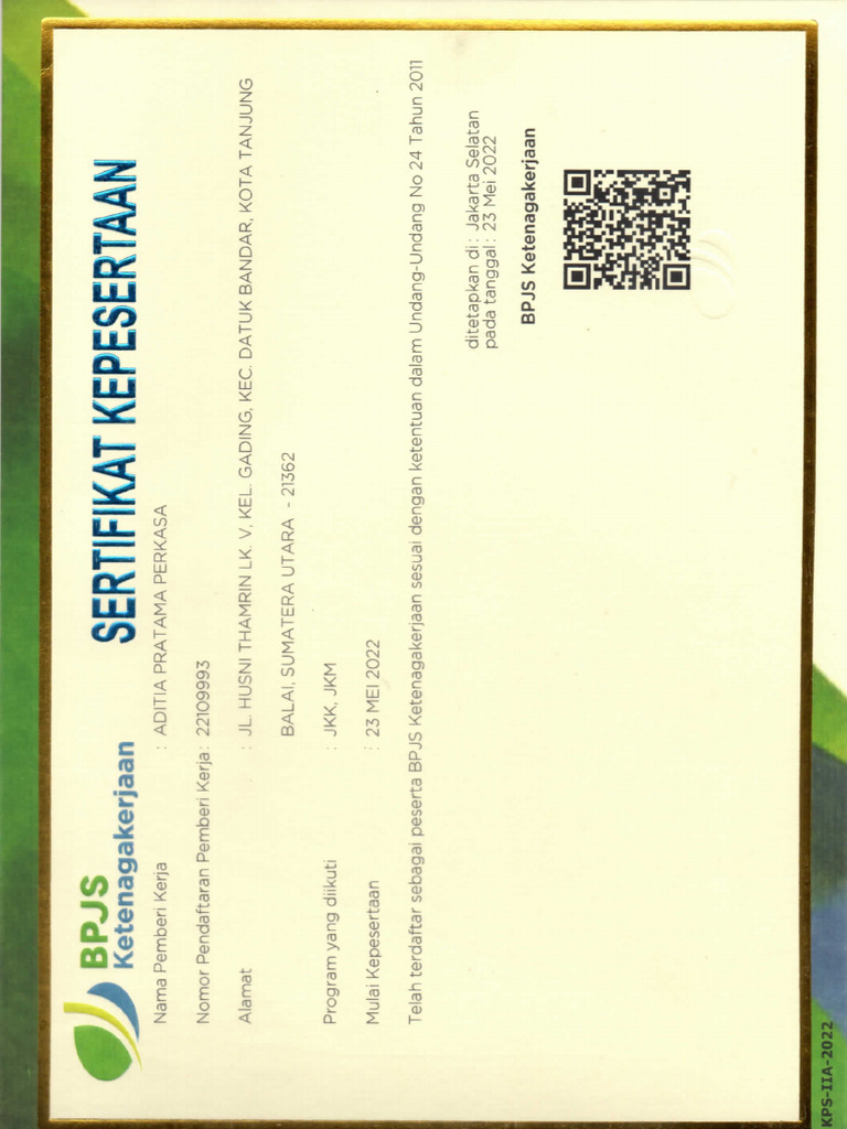 Sertifikat Kepesertaan BPJS | PDF