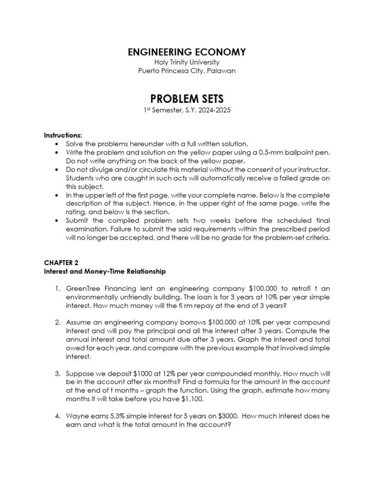 Engineering Economy Problem Sets | PDF | Interest | Depreciation