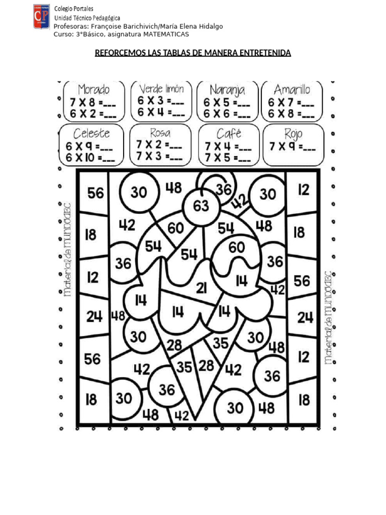 Reforzamiento Divertido de Tablas 3° Básico | PDF