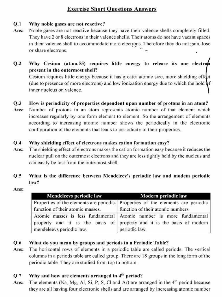 Class 9 Chemistry Notes Chapter 3 Short Questions | PDF