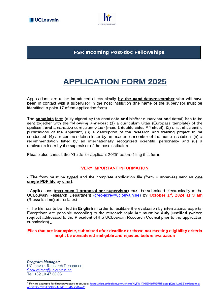 FSR_Postdoc2025_ApplicationForm_EN_OK | PDF | Embryo | Human