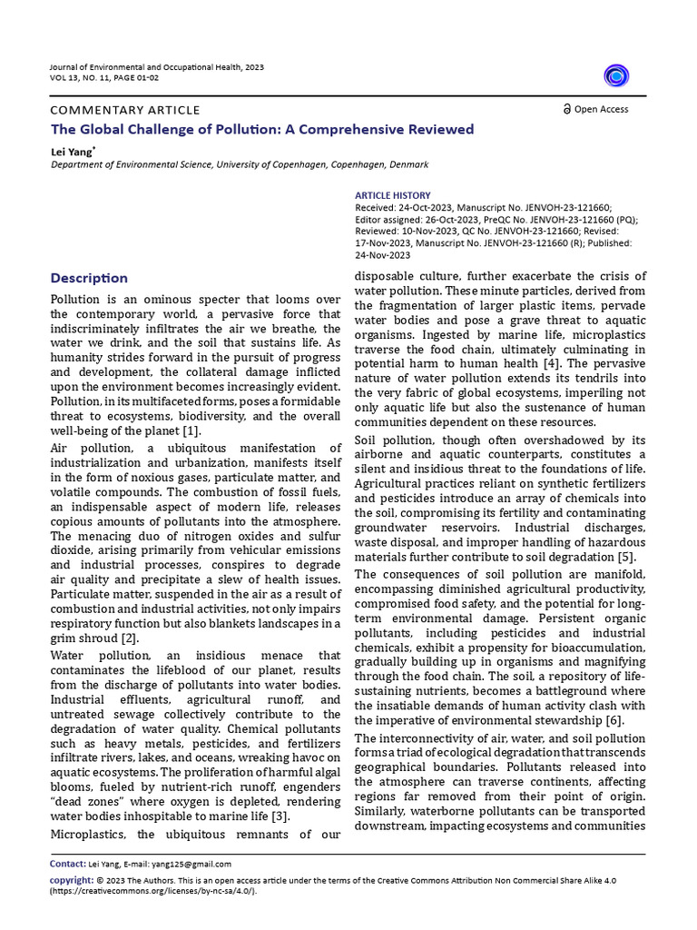The Global Challenge of Pollution A Comprehensive Reviewed | PDF ...