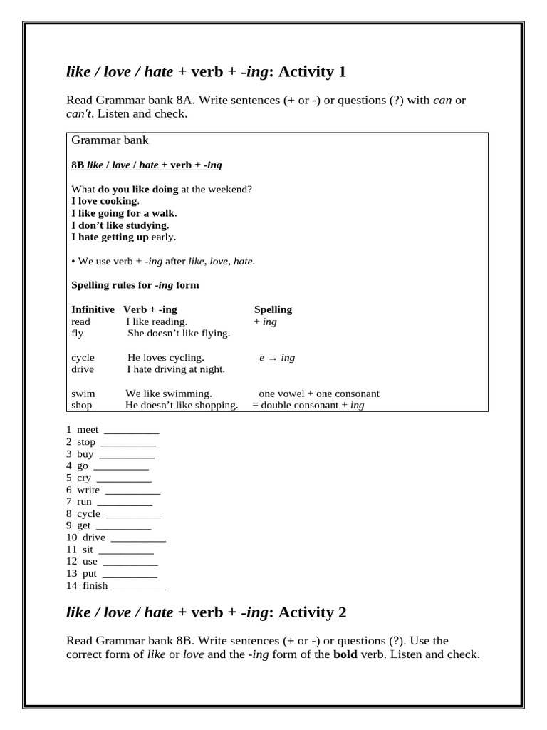 8B I love cooking - English File Beginner 4th ed EXTRA PRACTICE | PDF | Linguistics | Language ...