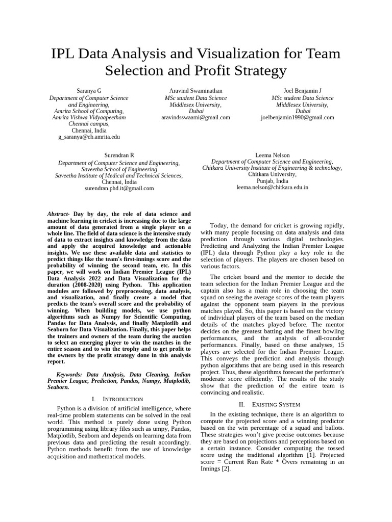 IPL Data Analysis for Team Strategy | PDF | Data Science | Chart