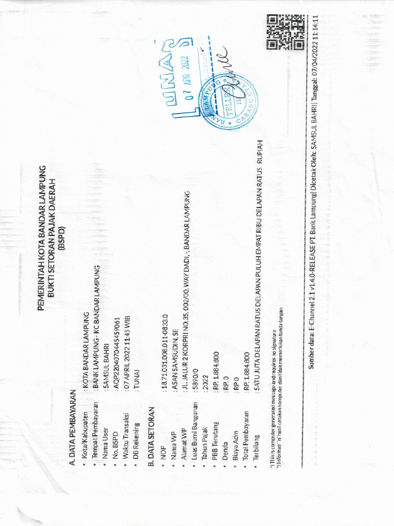 Bukti Bayar PBB Kelapa Tiga 2022 | PDF