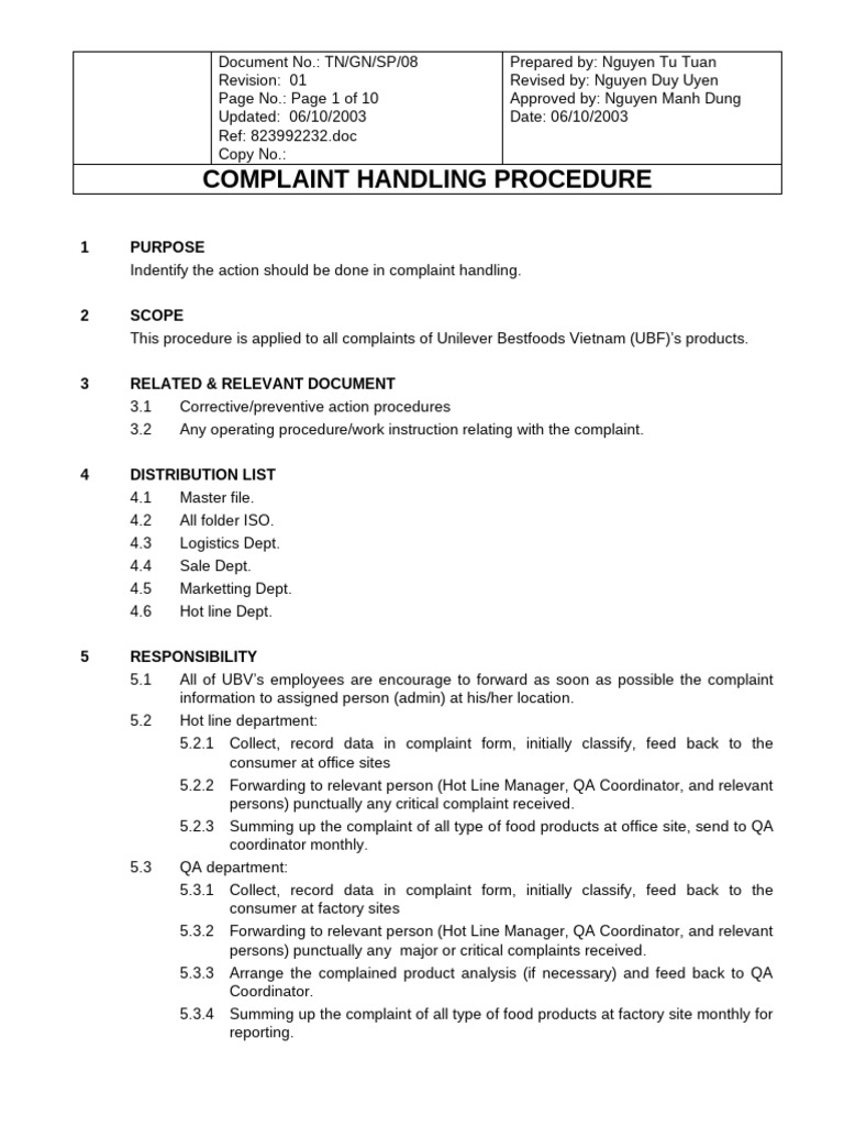 TN-GN-SP-08 Complaint Handling Procedure | PDF | Business