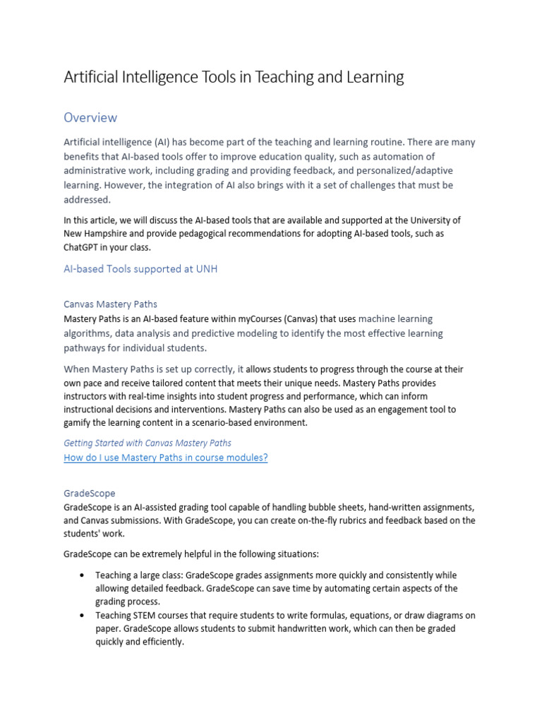 Artificial Intelligence Tools In Teaching And Learning Pdf