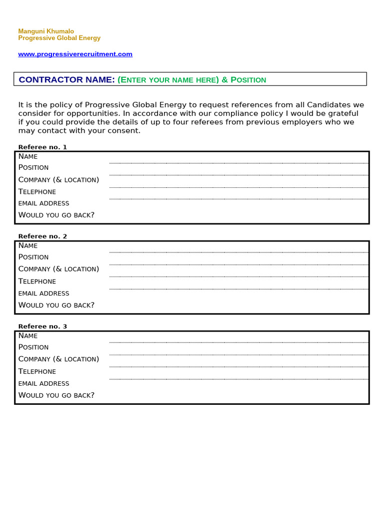 Referral-Reference Form - Contractor | PDF