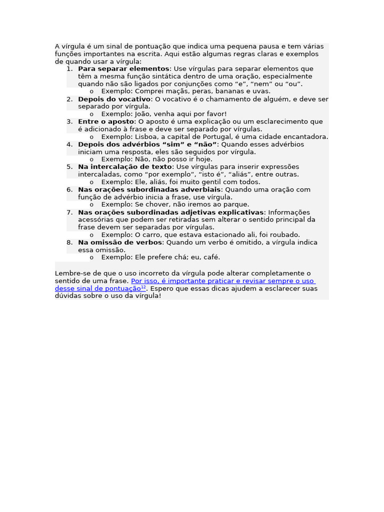 Regras Essenciais do Uso da Vírgula | PDF
