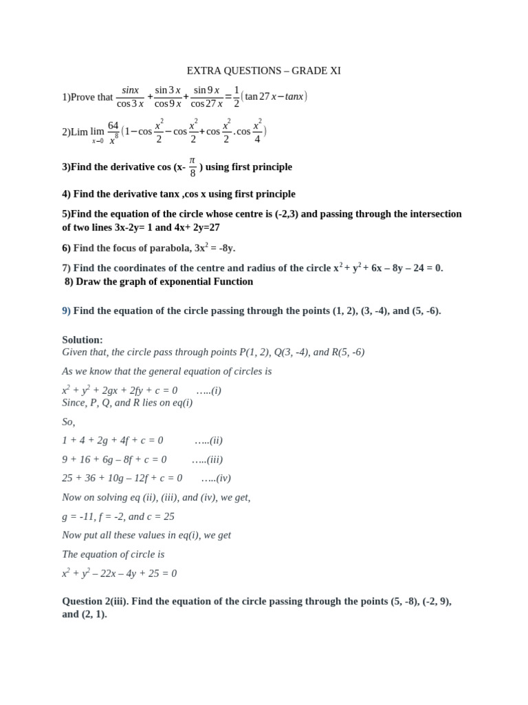 Grade XI Math Problems and Solutions | PDF