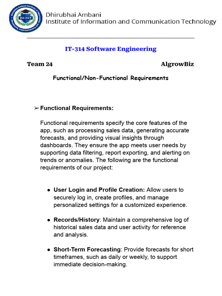 Functional & Non-Functional Requirements for AlgrowBiz | PDF ...
