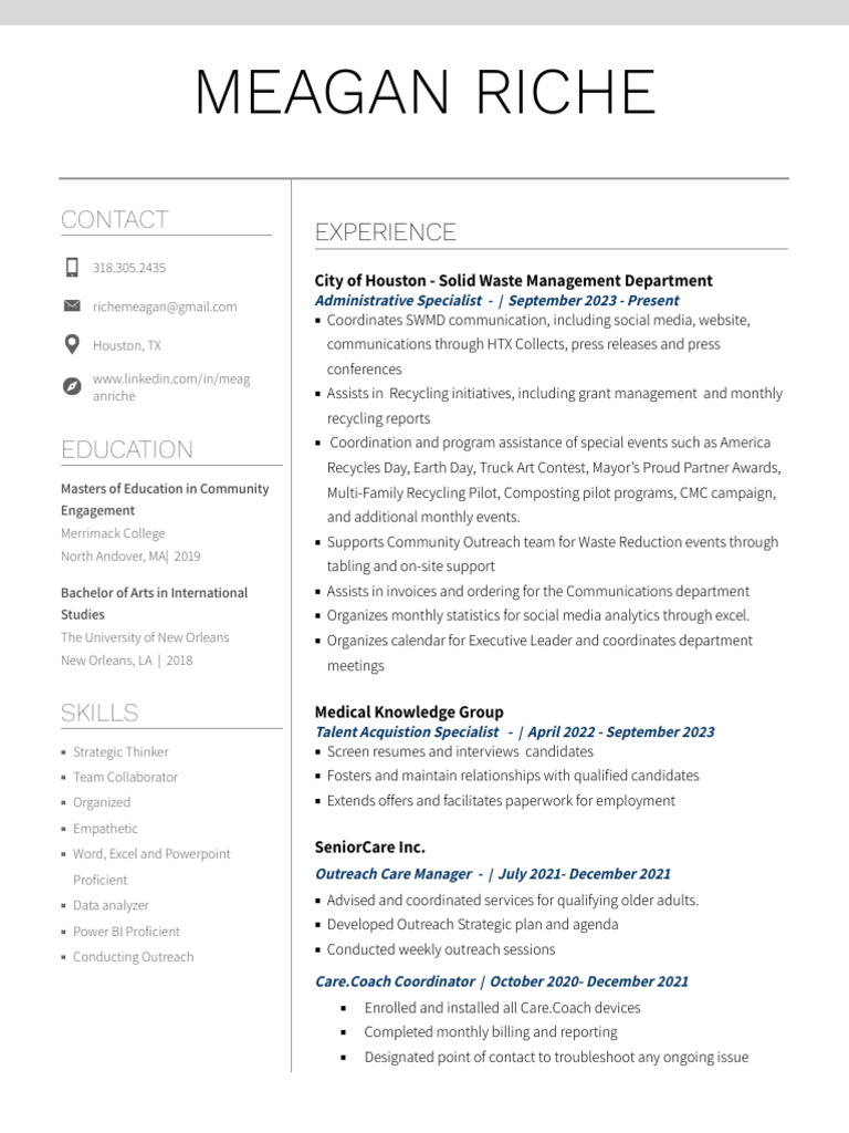 2024 Resume - Meagan Riche | PDF | Waste | Sustainable Development