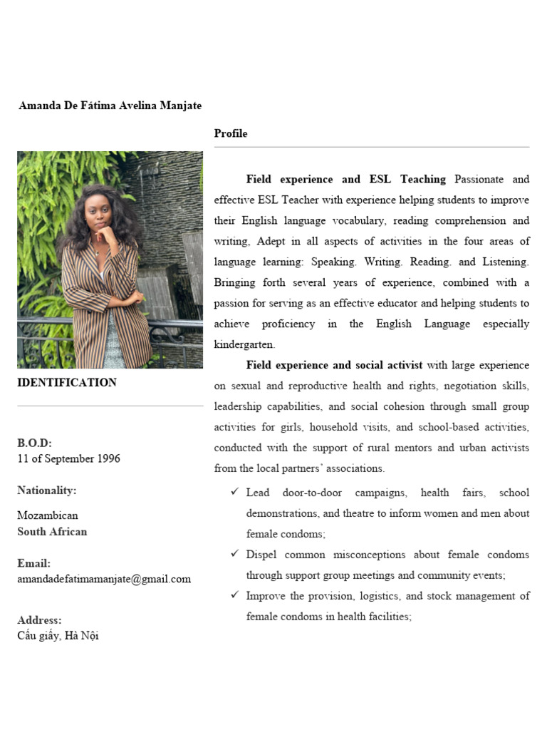 CV_Amanda | PDF | English As A Second Or Foreign Language | Learning