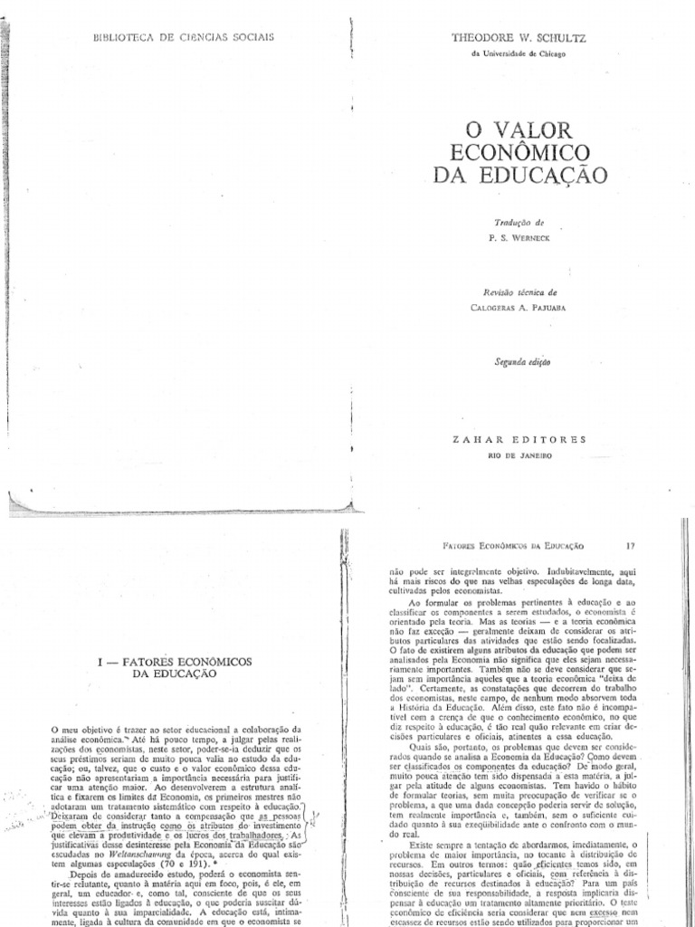SCHULTZ, Theodore. O Valor Economico Da Educaao Theodore Shultz - Compress | PDF