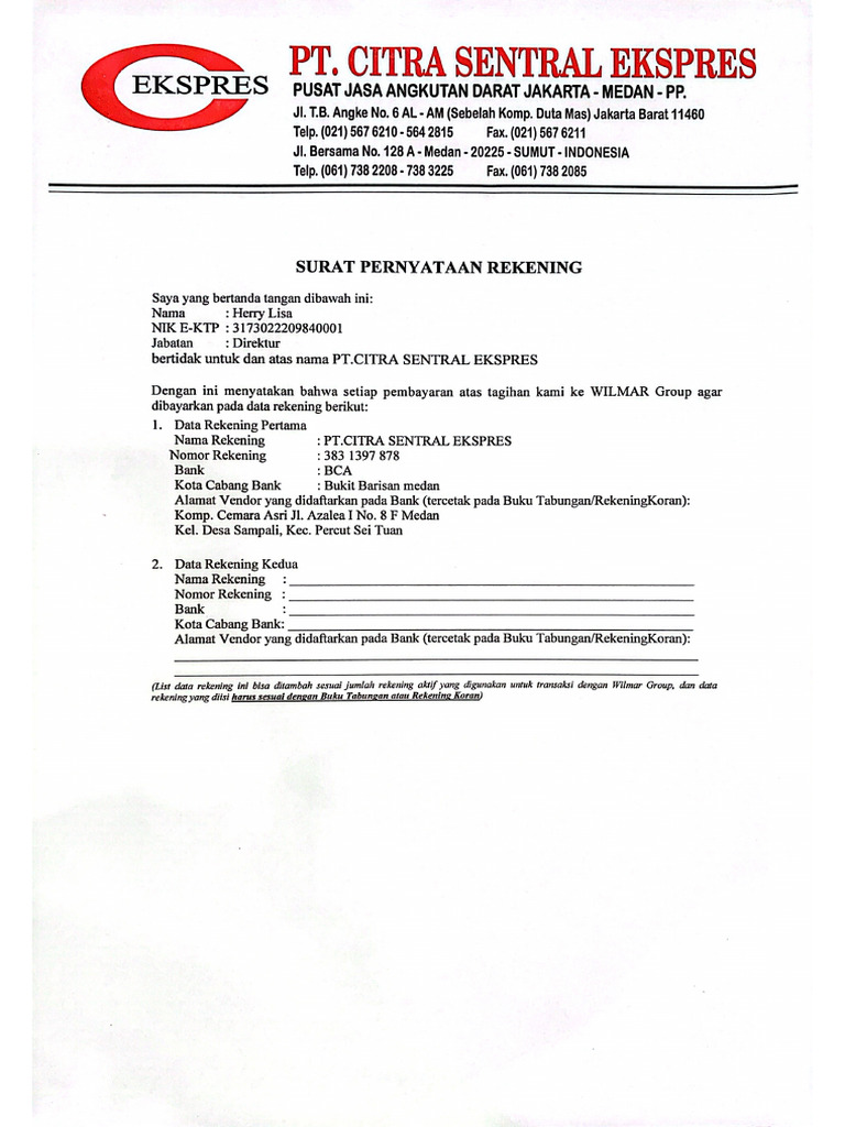 Surat Pernyataan Rekening | PDF