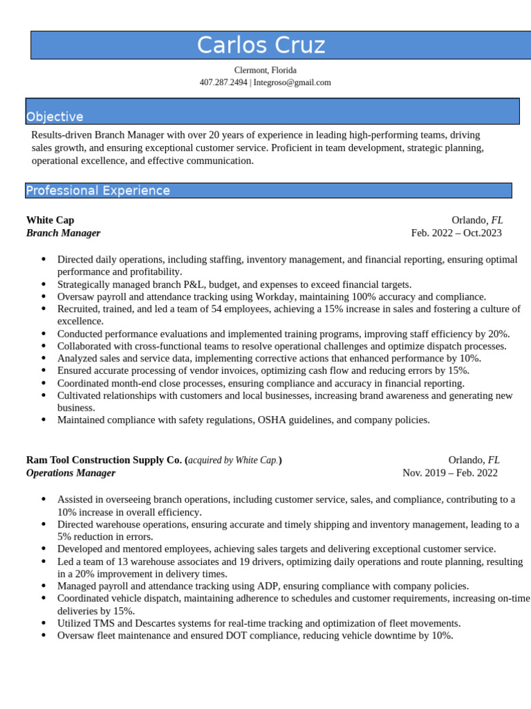 Carlos Cruz Resume | PDF | Regulatory Compliance | Inventory